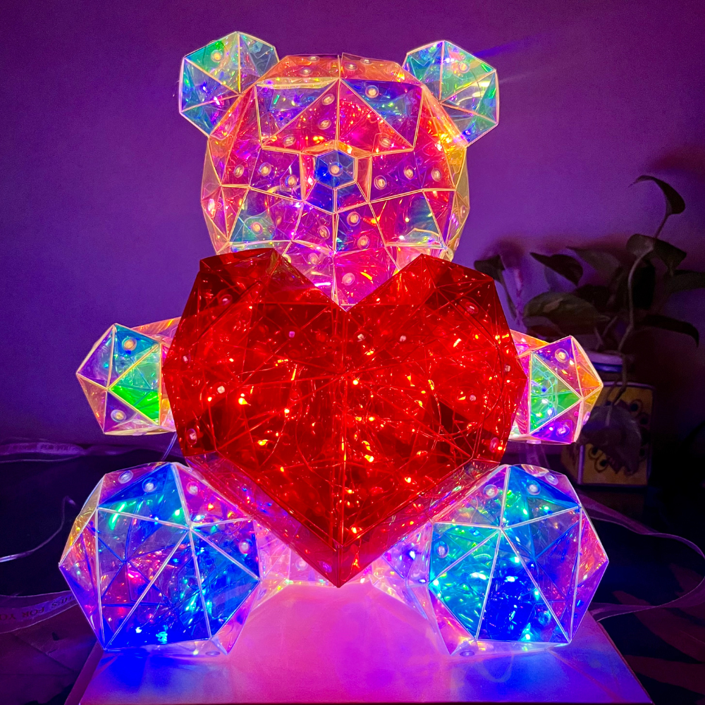 LED Teddy Bear with Heart Holographic Glow Lamp – Eitheo