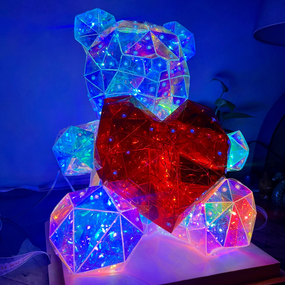 LED Teddy Bear with Heart Holographic Glow Lamp – Eitheo